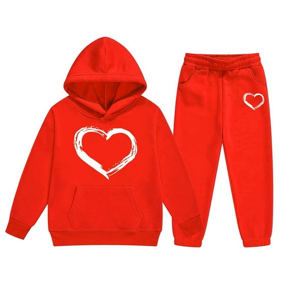 Black Heart Pattern Kids' Hoodie and Pants Set, Warm Long-Sleeved ...
