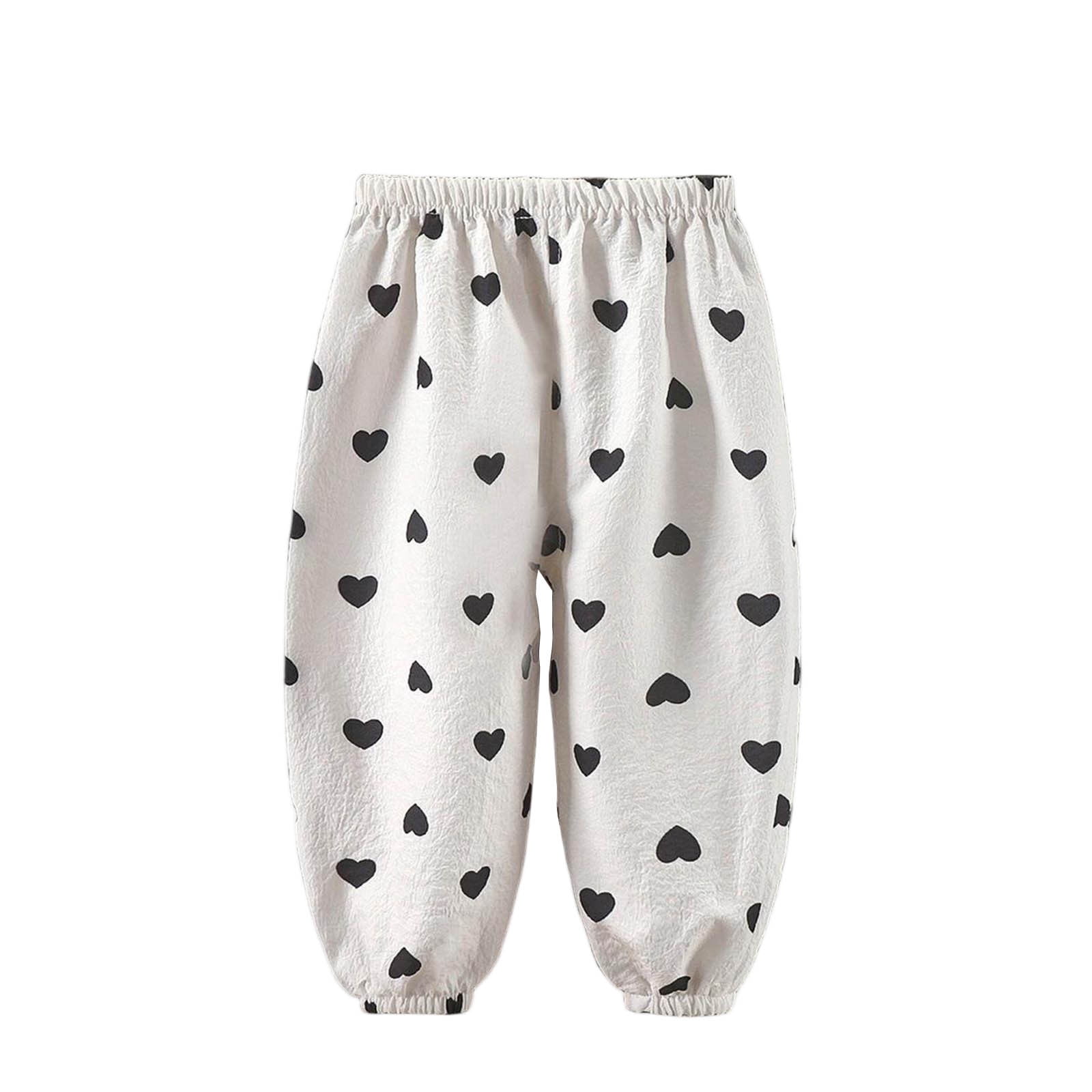 Black Heart Print Pants for Kids Kids & Little Girls, Elastic Waist ...