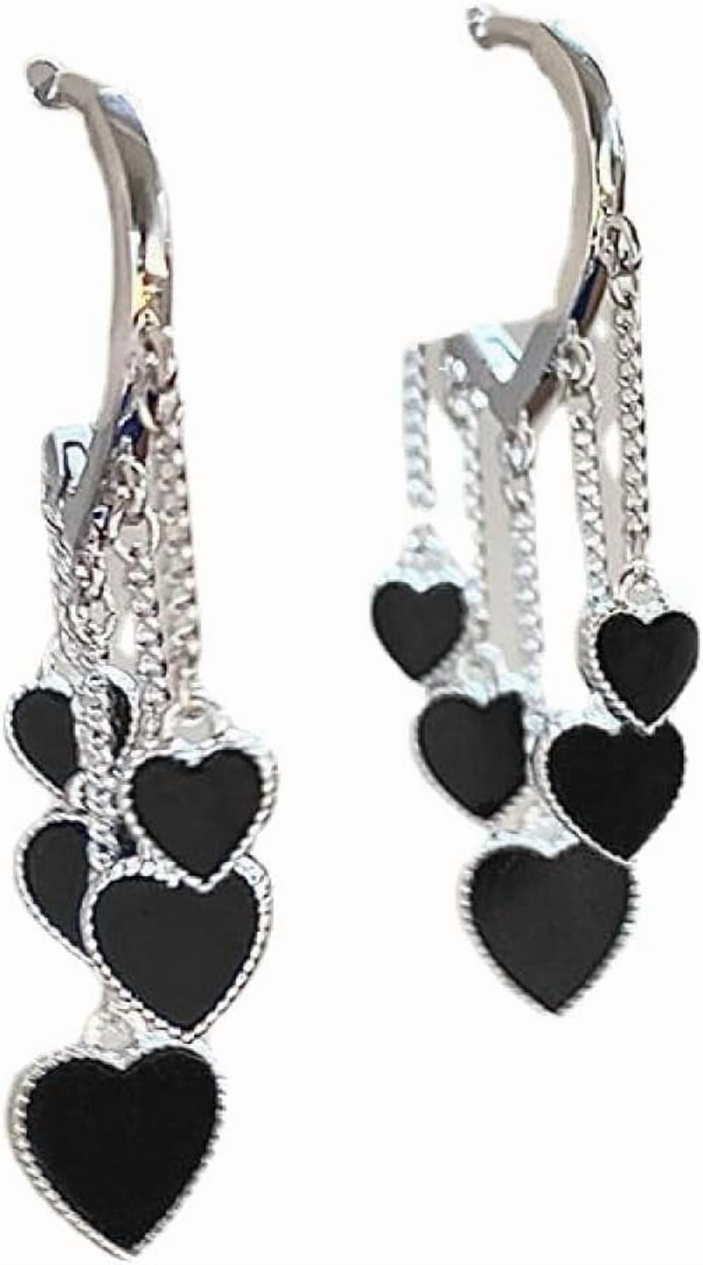 Black Heart-shaped Earrings Dangling Heart Drop Earrings Unique Love ...