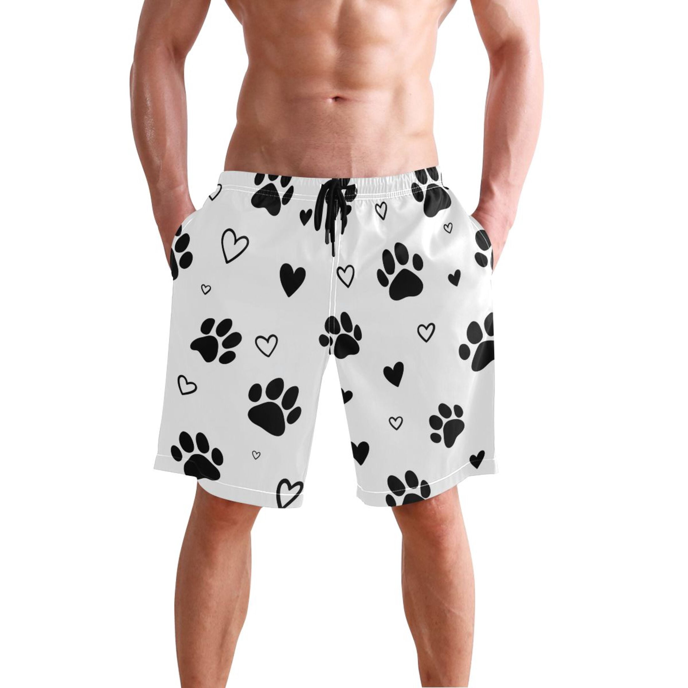 Black Hearts Paw Prints Valentine Men's Swim Trunks Beach Shorts ...