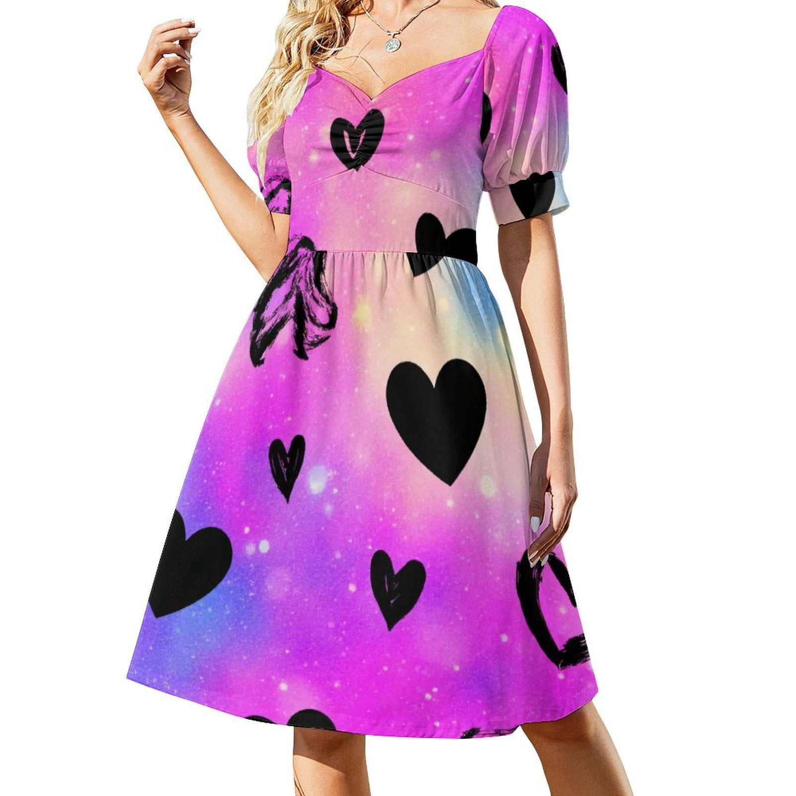 Black Hearts on Galaxy Background Summer Women's Dress 2025 Elegant ...