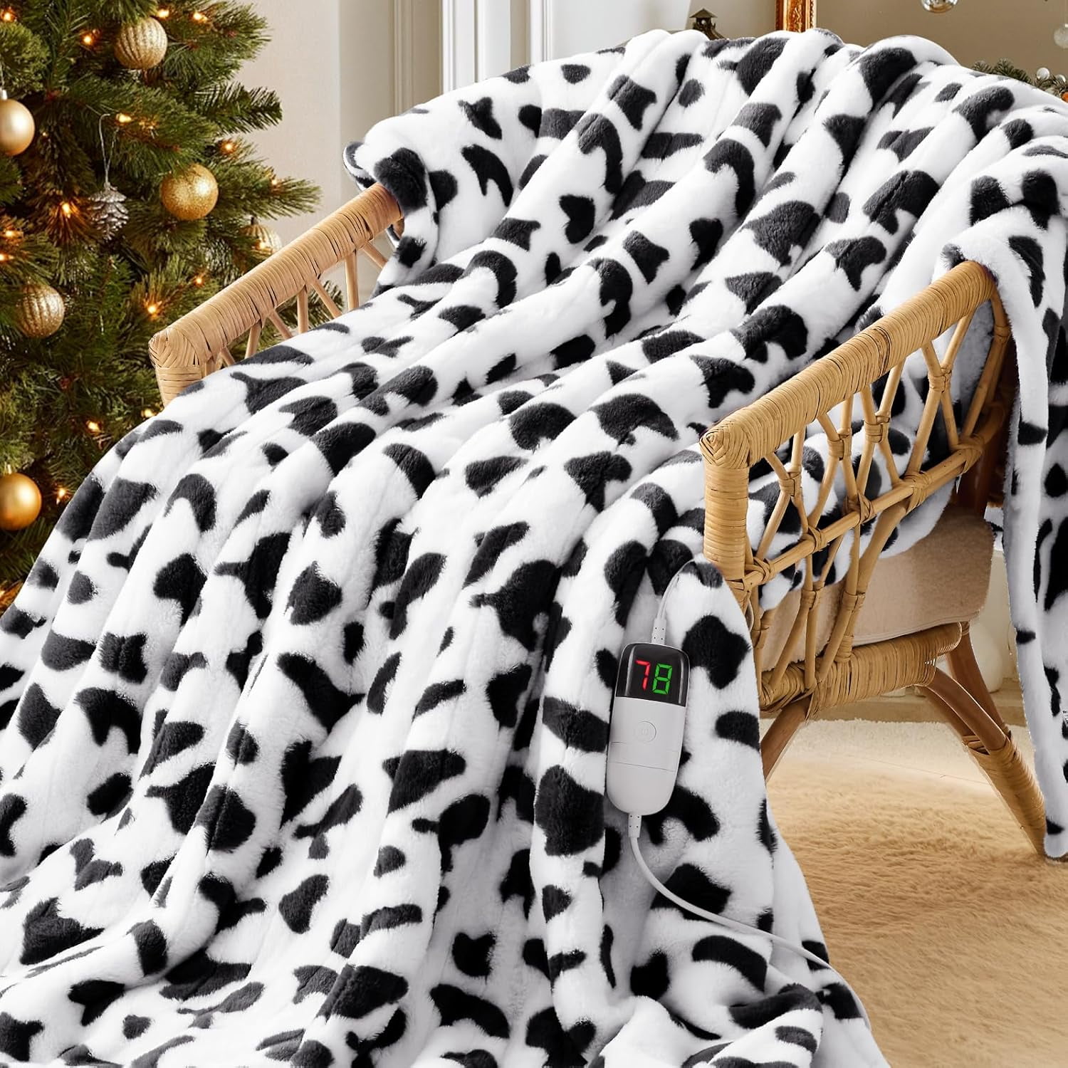 Black Heated Electric Blanket Throw,50X60 Cow Print Heating with 10 ...