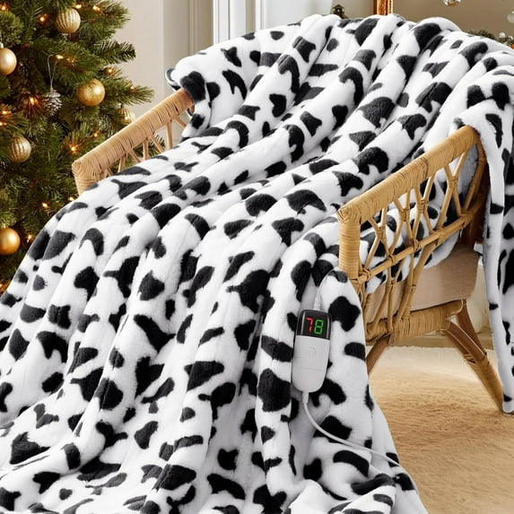 Black Heated Electric Blanket Throw,50X60 Cow Print Heating Blanket ...