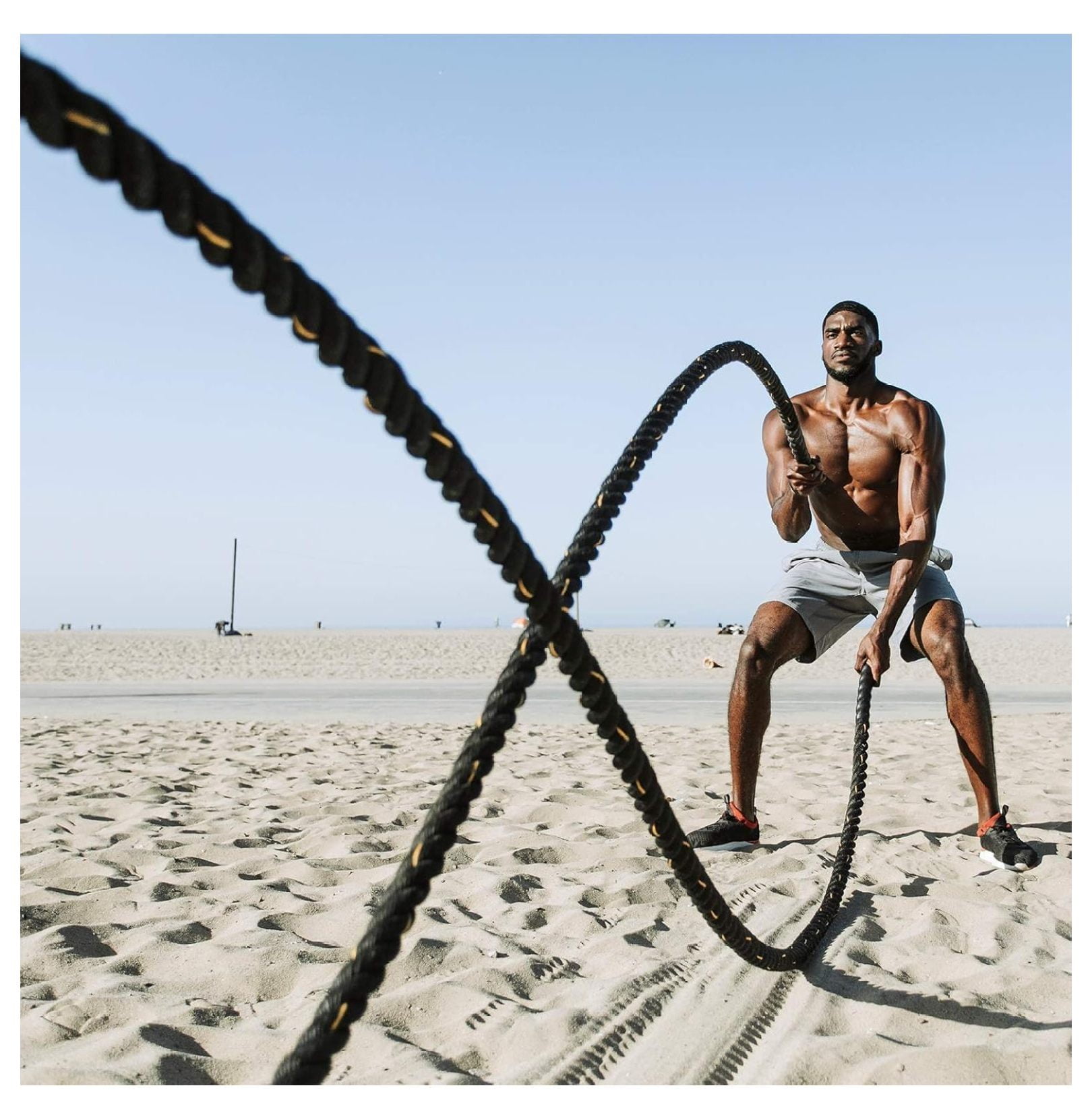 Black Heavy Battle Rope for Exercise Training Fitness 1.5''Width 30ft ...