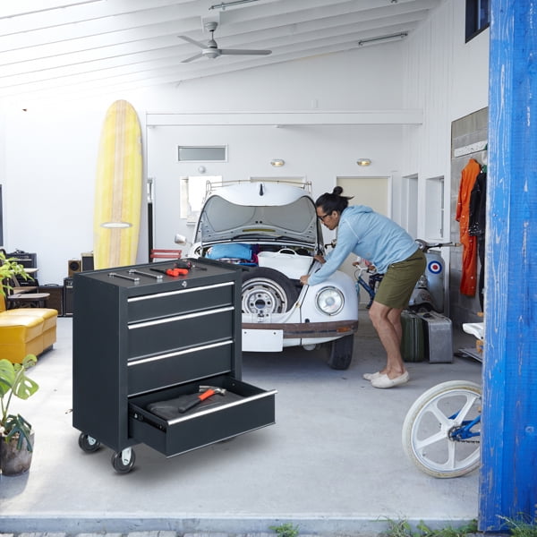 Black Heavy-Duty 4-Drawer Steel Instrument Cart – 330lb Capacity Mobile ...