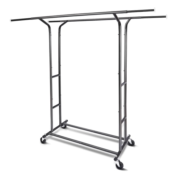 Black Heavy Duty Double Rod Metal Garment Clothes Rack - Walmart.com