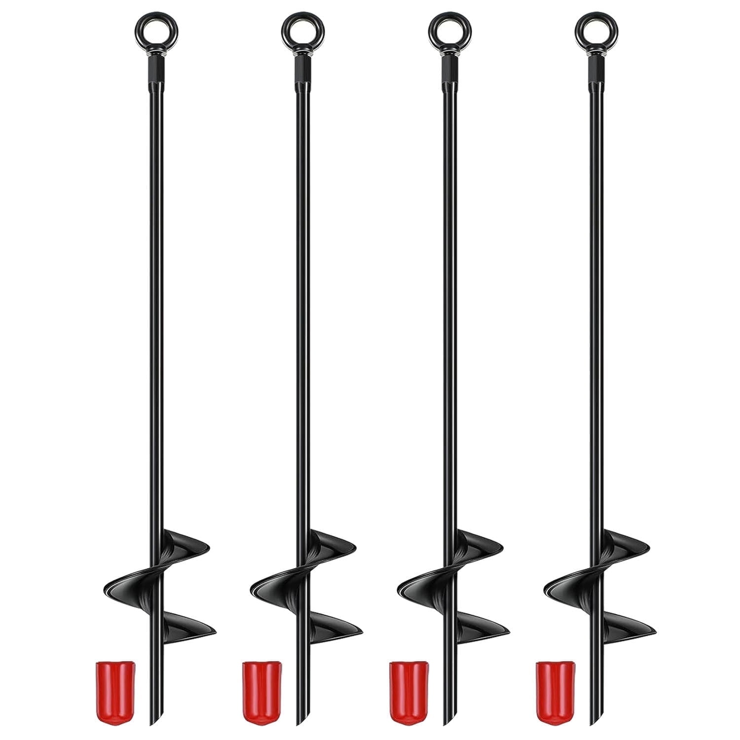 Black, Heavy-Duty Ground Auger Stakes - Spiral Drill Bits Set Of 4 ...
