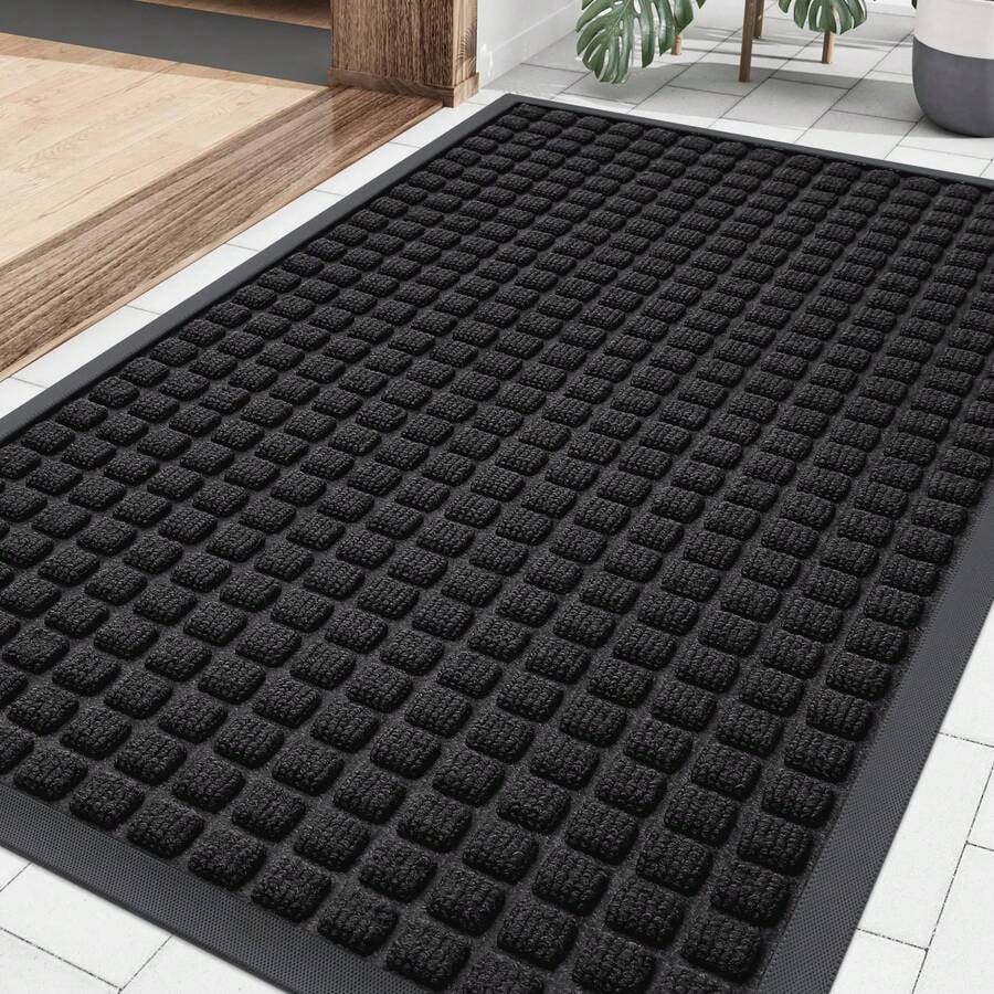 Black Heavy Duty Rubber Doormat For Entryway, Non-Slip, Dirt And ...