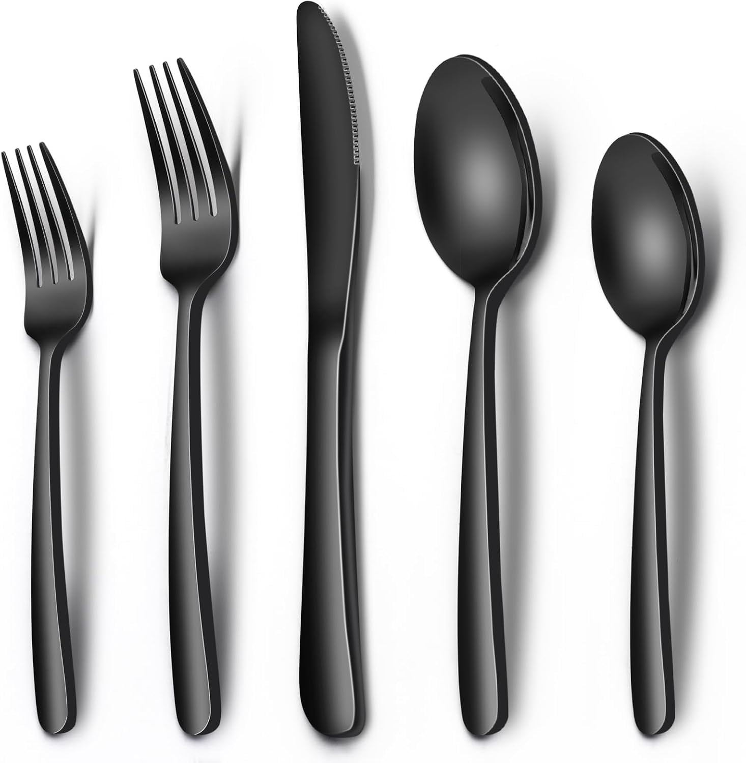 Black Heavy Duty Silverware Set, 20-Piece Stainless Steel Flatware Set ...