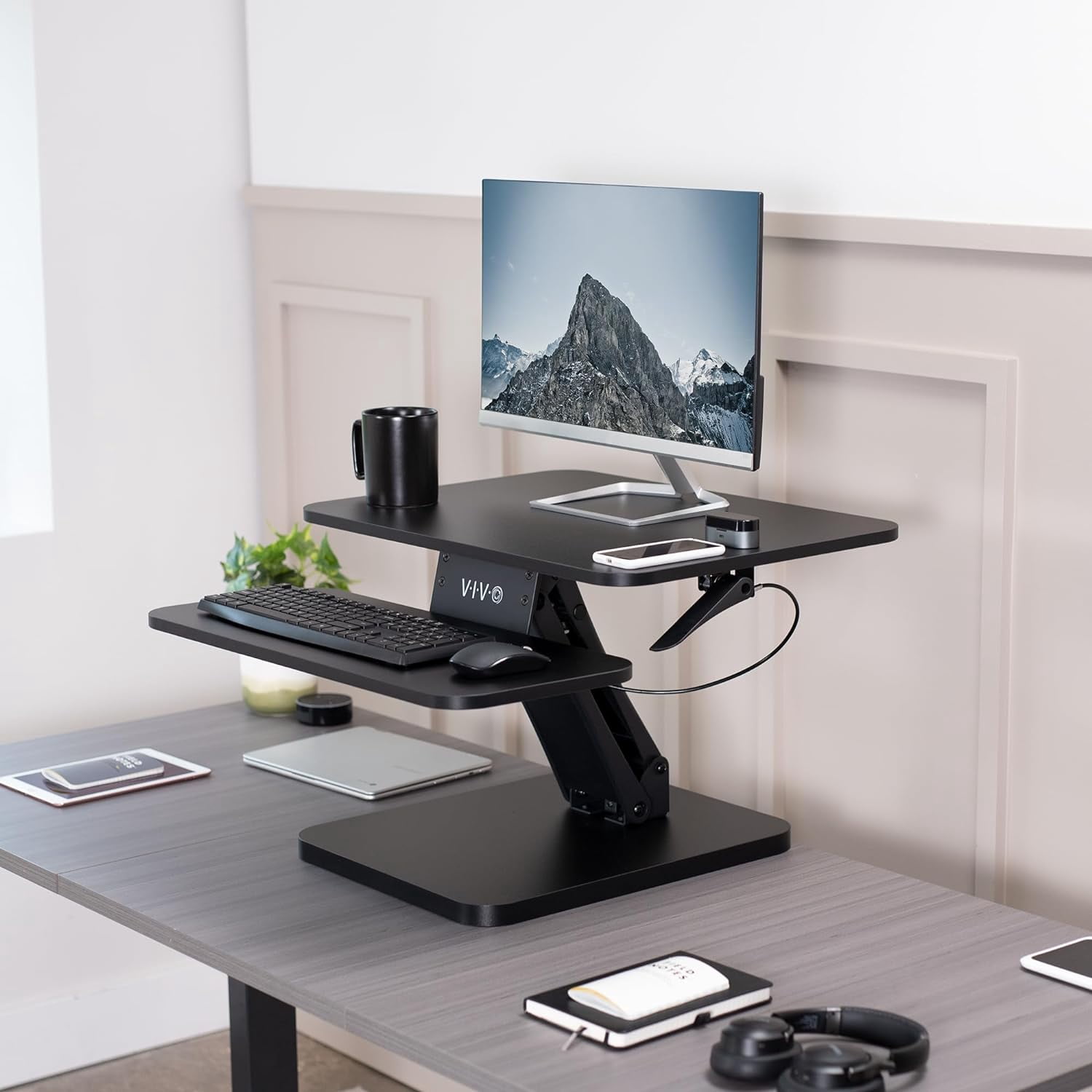 Black Height Adjustable 25 inch Standing Desk Converter, Compact Sit ...