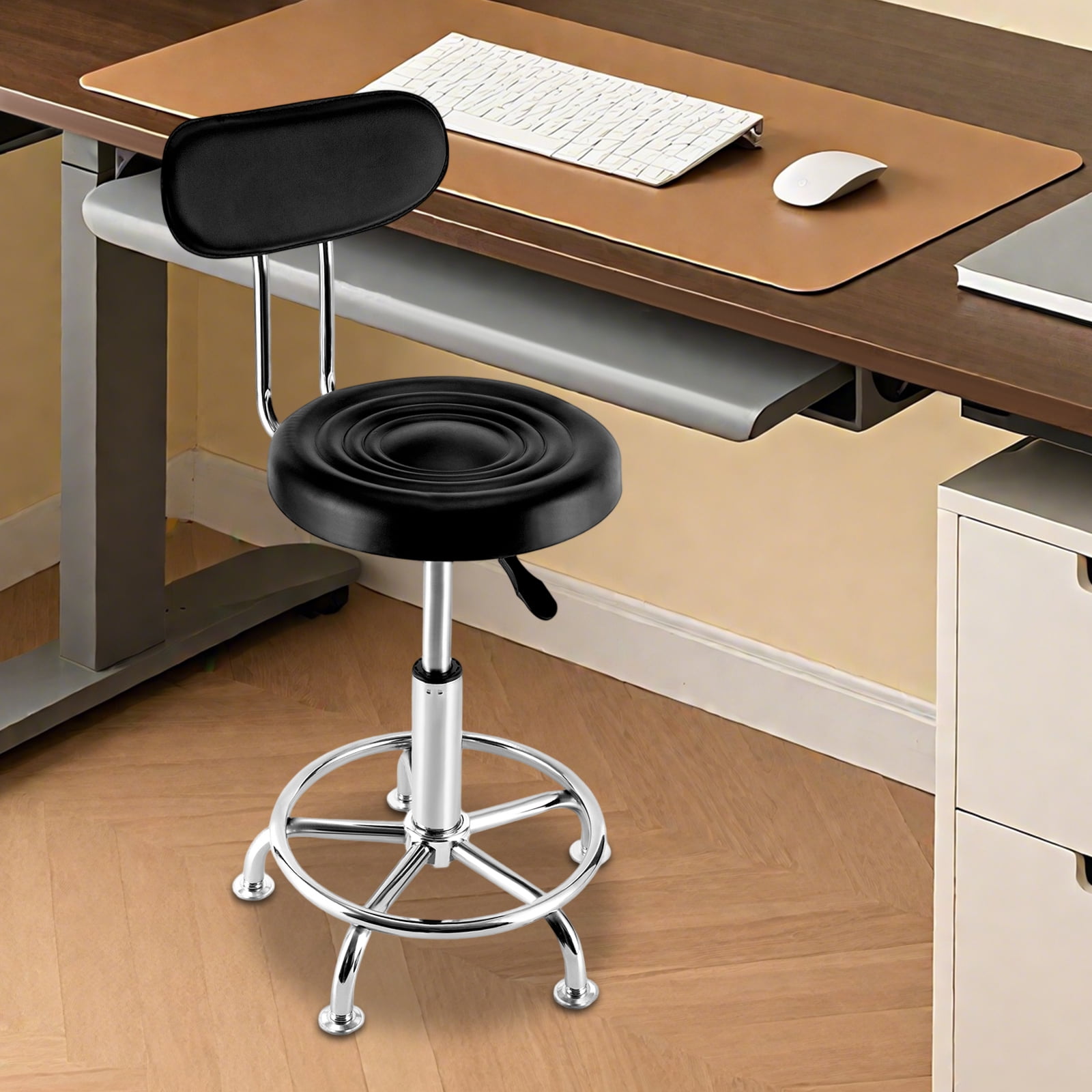Black Height Adjustable Stool, Salon Chair with 360-Degree Swivel Seat ...