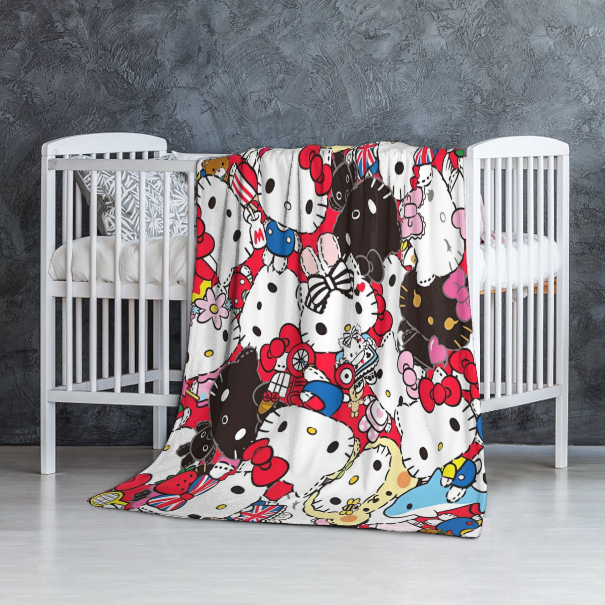 Black Hello Kitty Blanket for Couch Bed Throw Blanket, Aesthetic ...