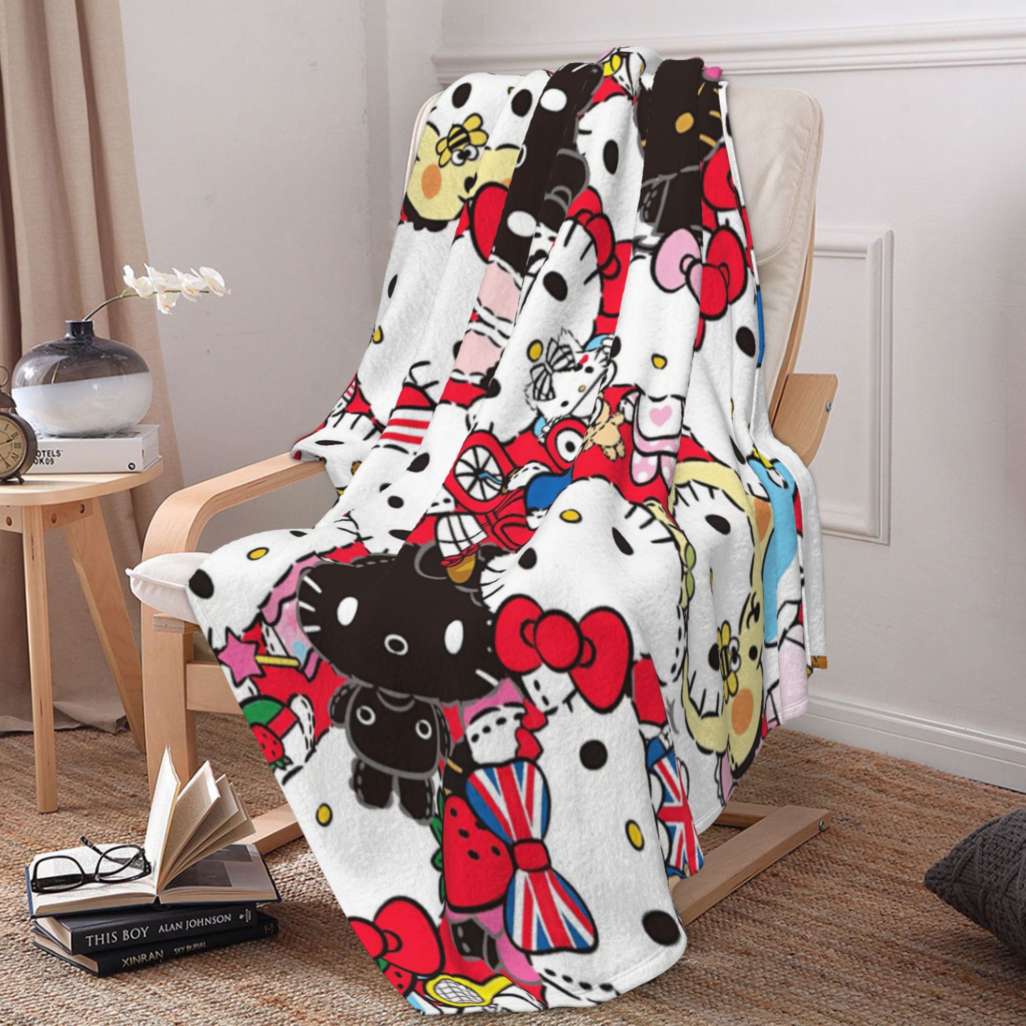 Black Hello Kitty Blanket for Couch Bed Throw Blanket, Aesthetic ...