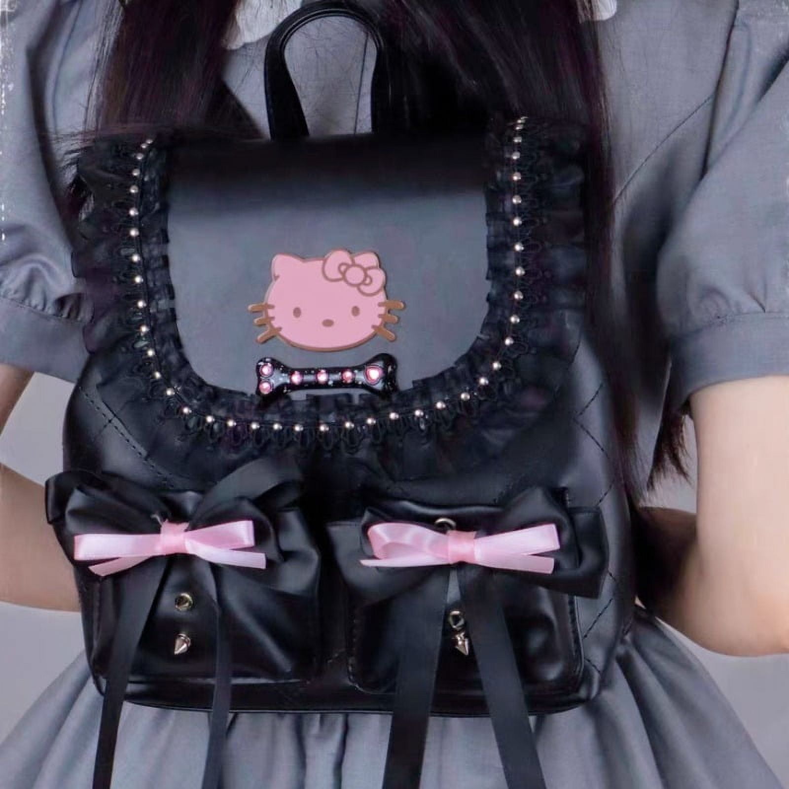 Black Hello Kitty Womens Backpack Sweet Bow Fashion Elegant Cute ...