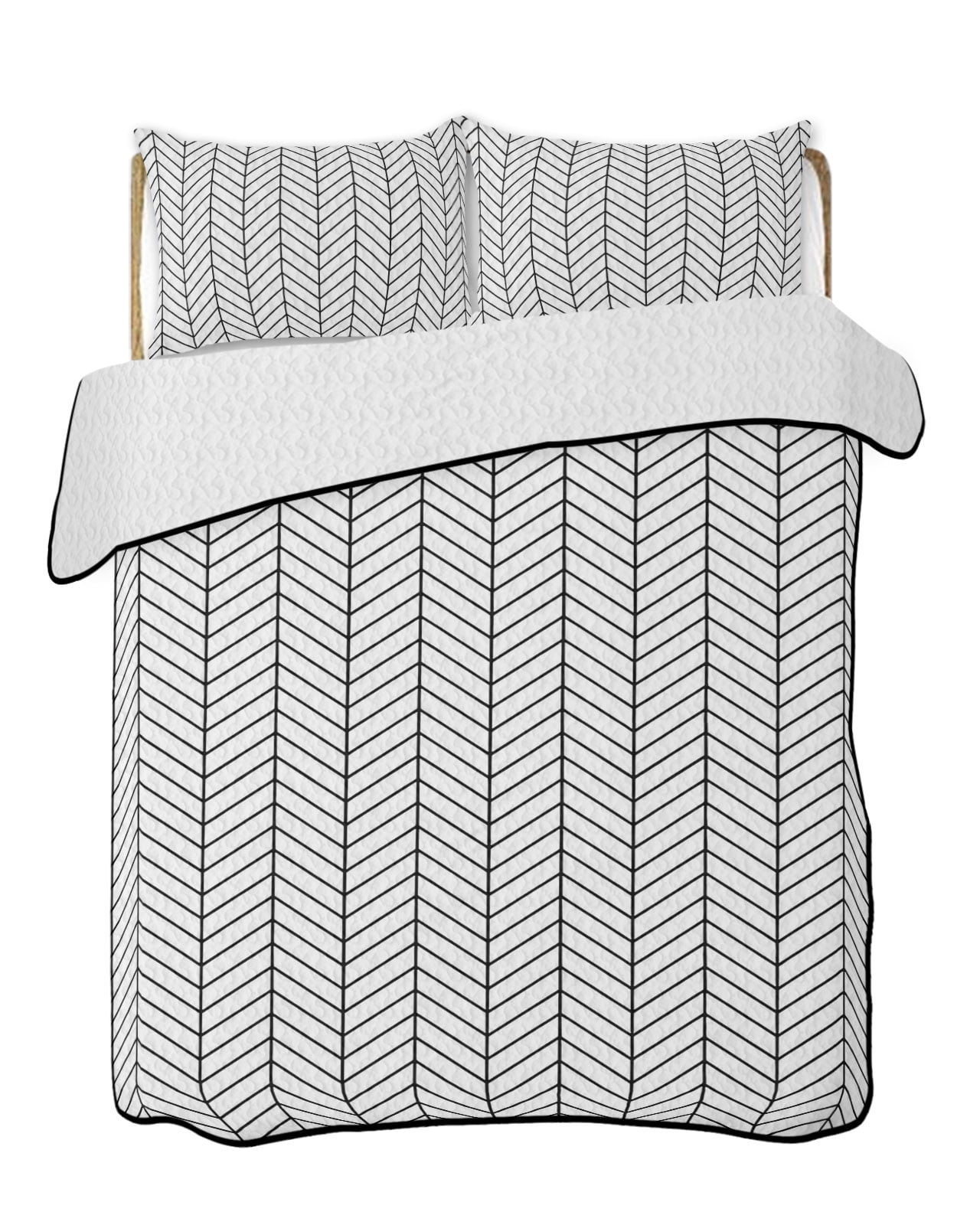 Black Herringbone Stripes 3 Pieces Quilt Set, 1 Quilt with 2 Shams ...