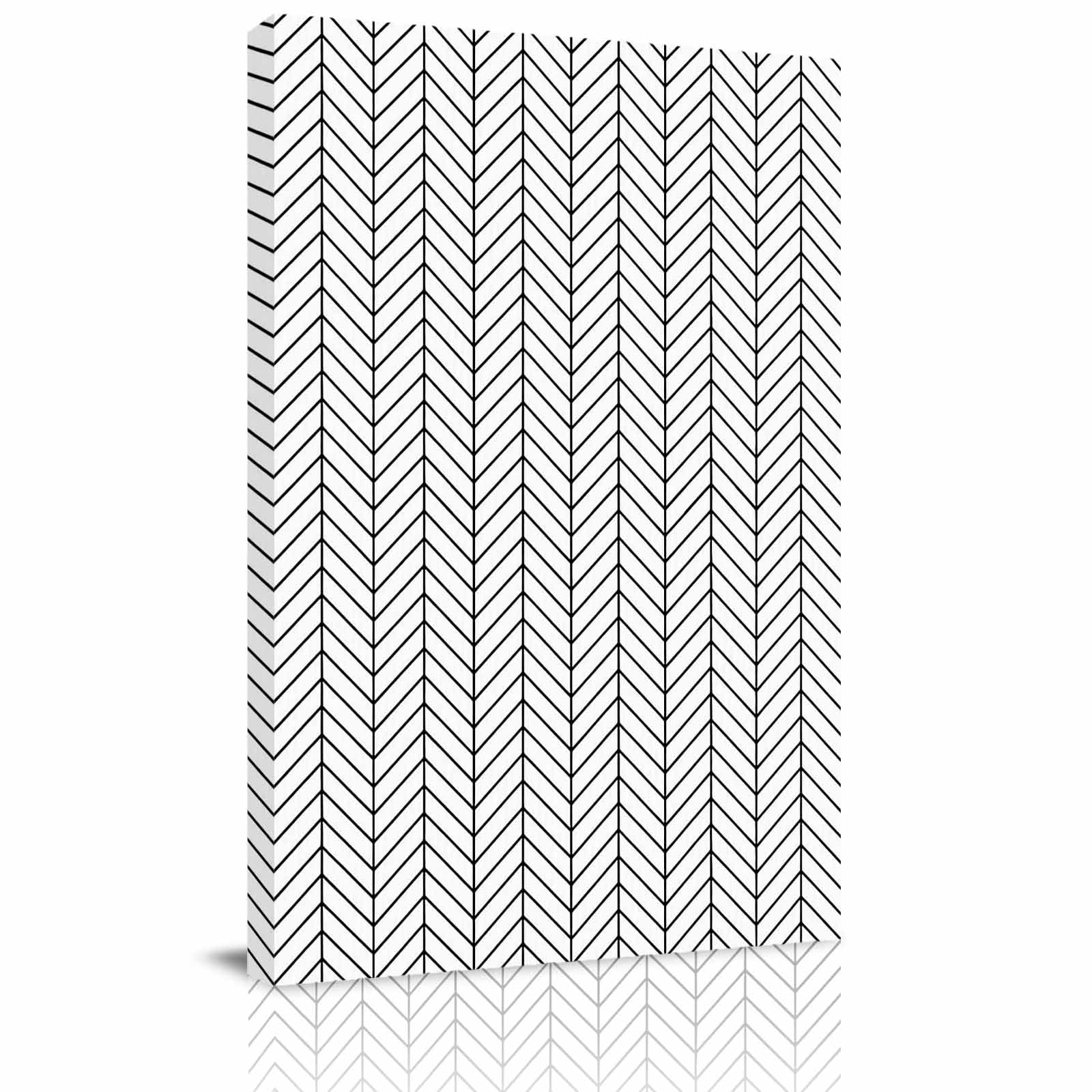 Black Herringbone Stripes Canvas Wall Art for Living Room, Modern ...