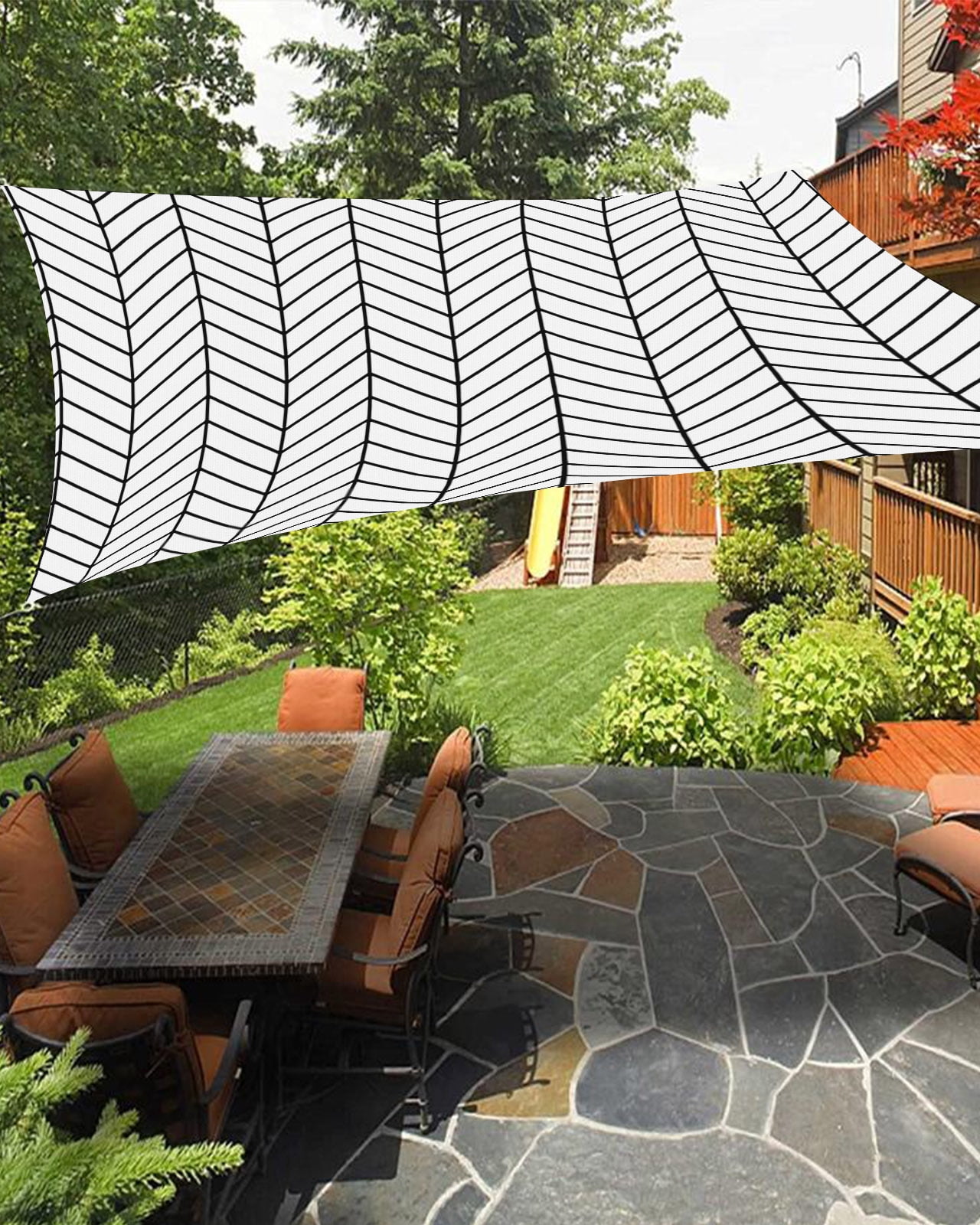 Black Herringbone Stripes Sun Shade Sail 14'X18' Modern Abstract ...