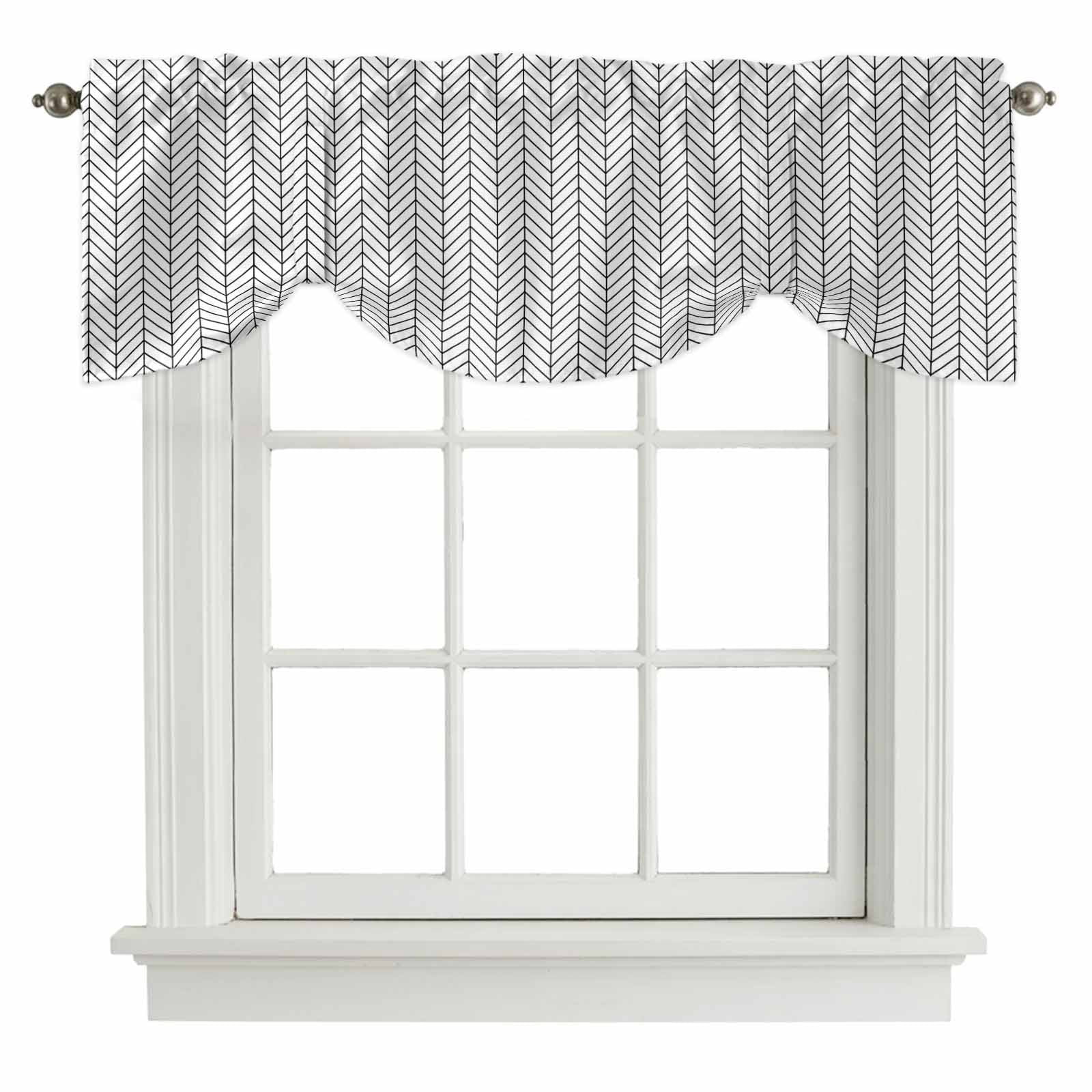 Black Herringbone Stripes Tie Up Valance Curtains Modern Abstract ...