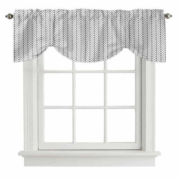 Black Herringbone Stripes Tie Up Valance Curtains Modern Abstract ...