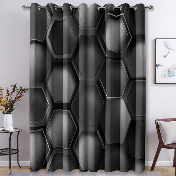 Black Hexagon Curtains for Living Room 2 Panels, Modern Abstract ...