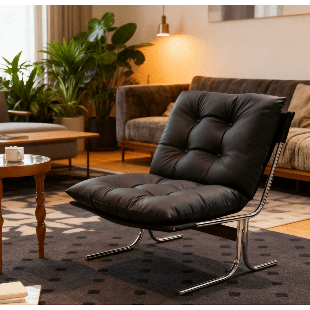 Black High Back Faux Leather Accent Armchair with X-Shaped Metal Legs ...