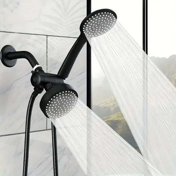Black High Flow Rain Shower Head Two-in-One Handheld Set Plus Long Hose ...