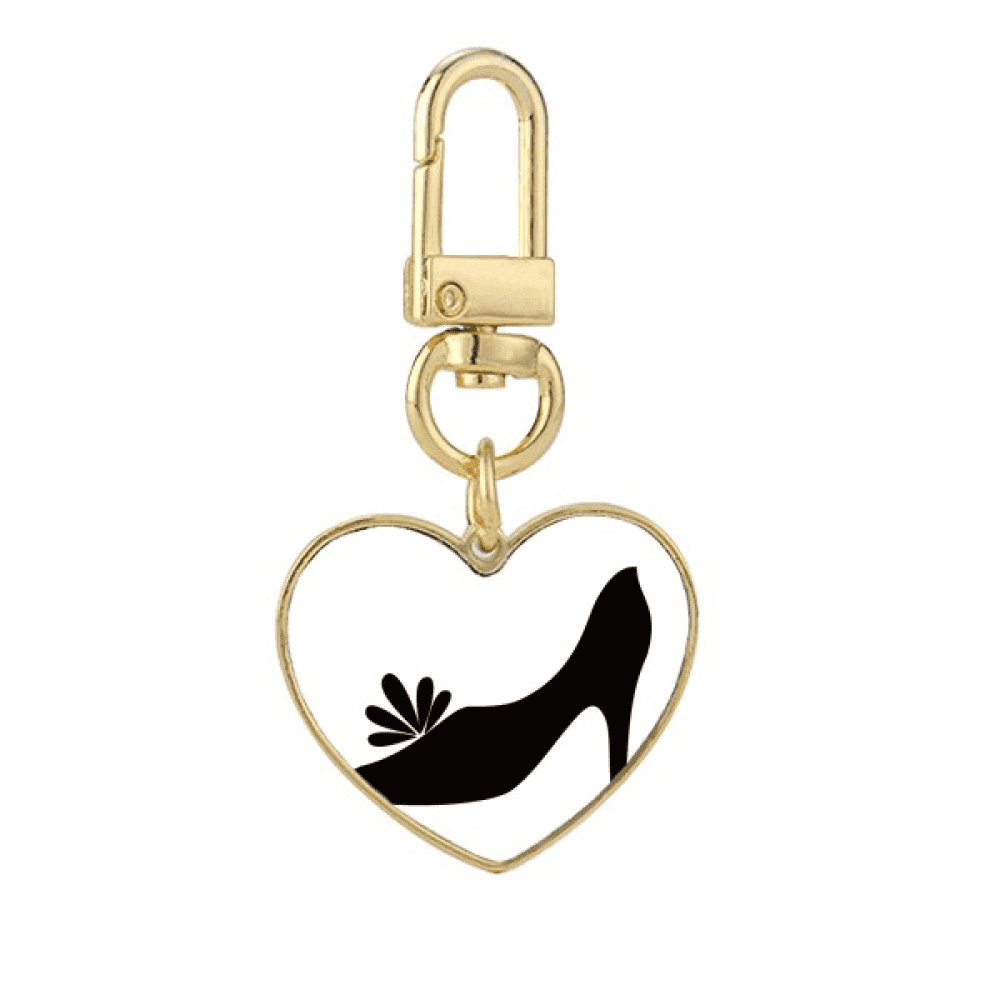 Black High Heels Flower Pattern Outline Gold Heart Keychain Metal ...
