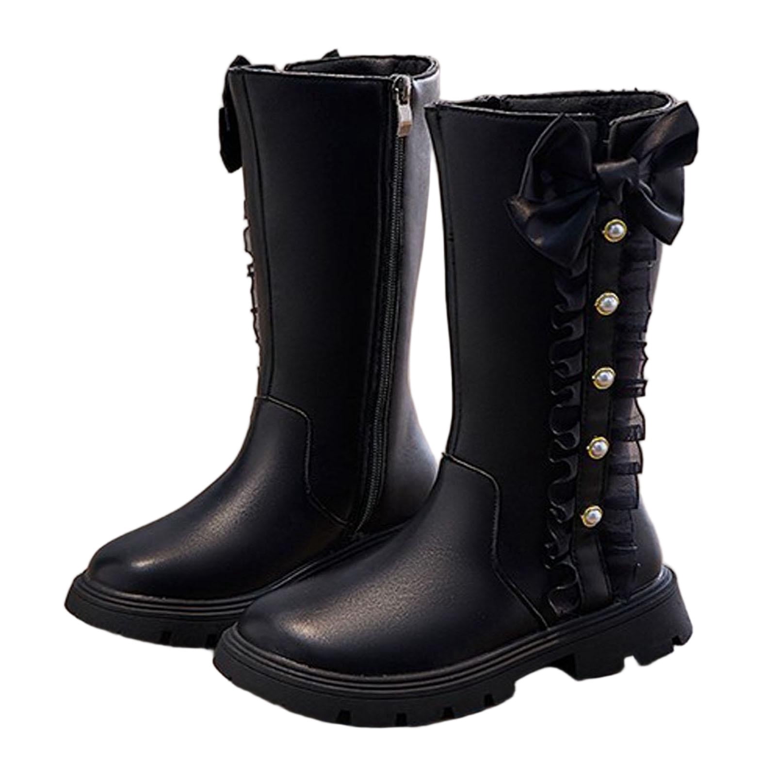 Black High Top Boots For Girls With A Bow Knot And Zip Closure, Perfect ...