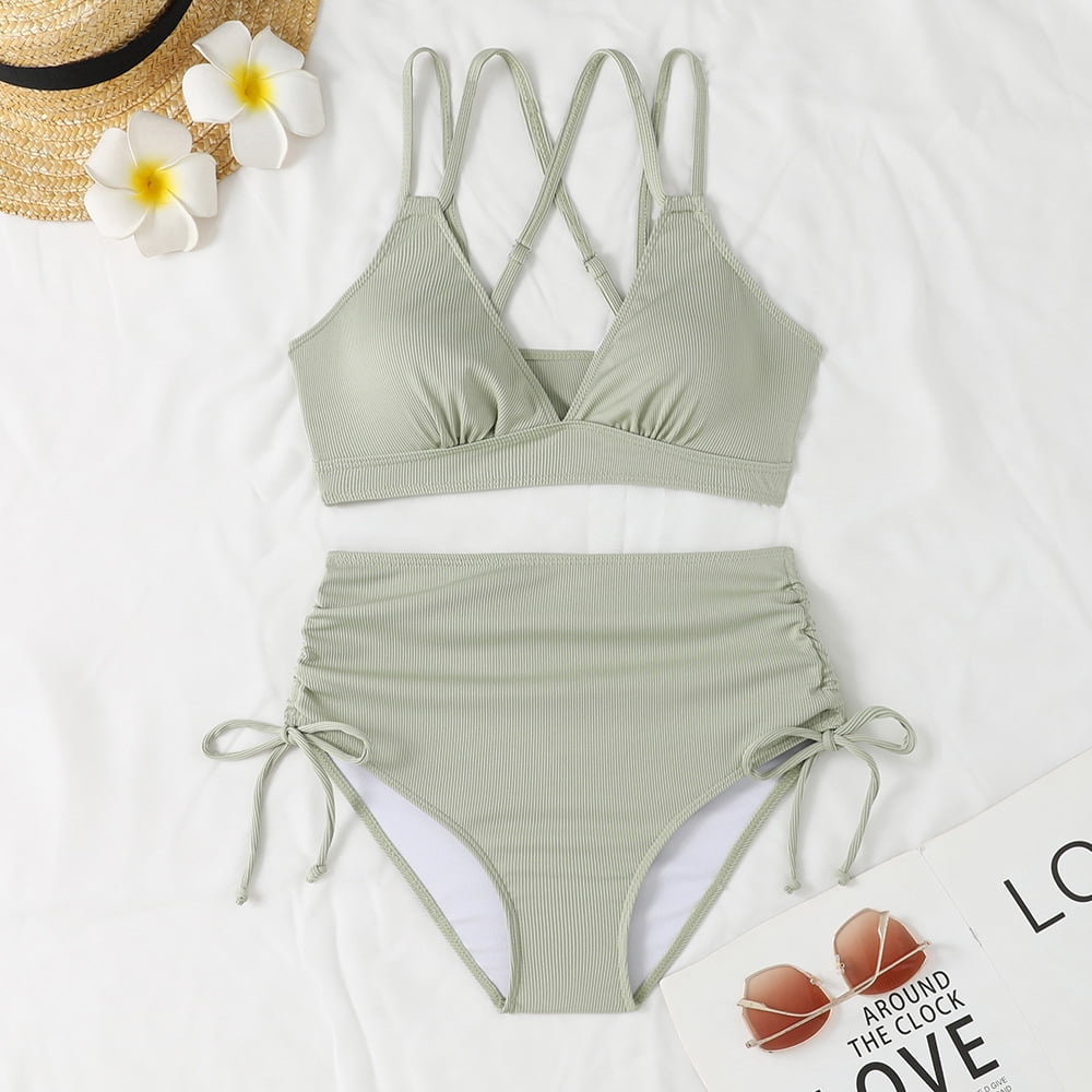 Black High Waist Bikini 2024 Brazilian Biquini Ribbed Swimsuit Women ...