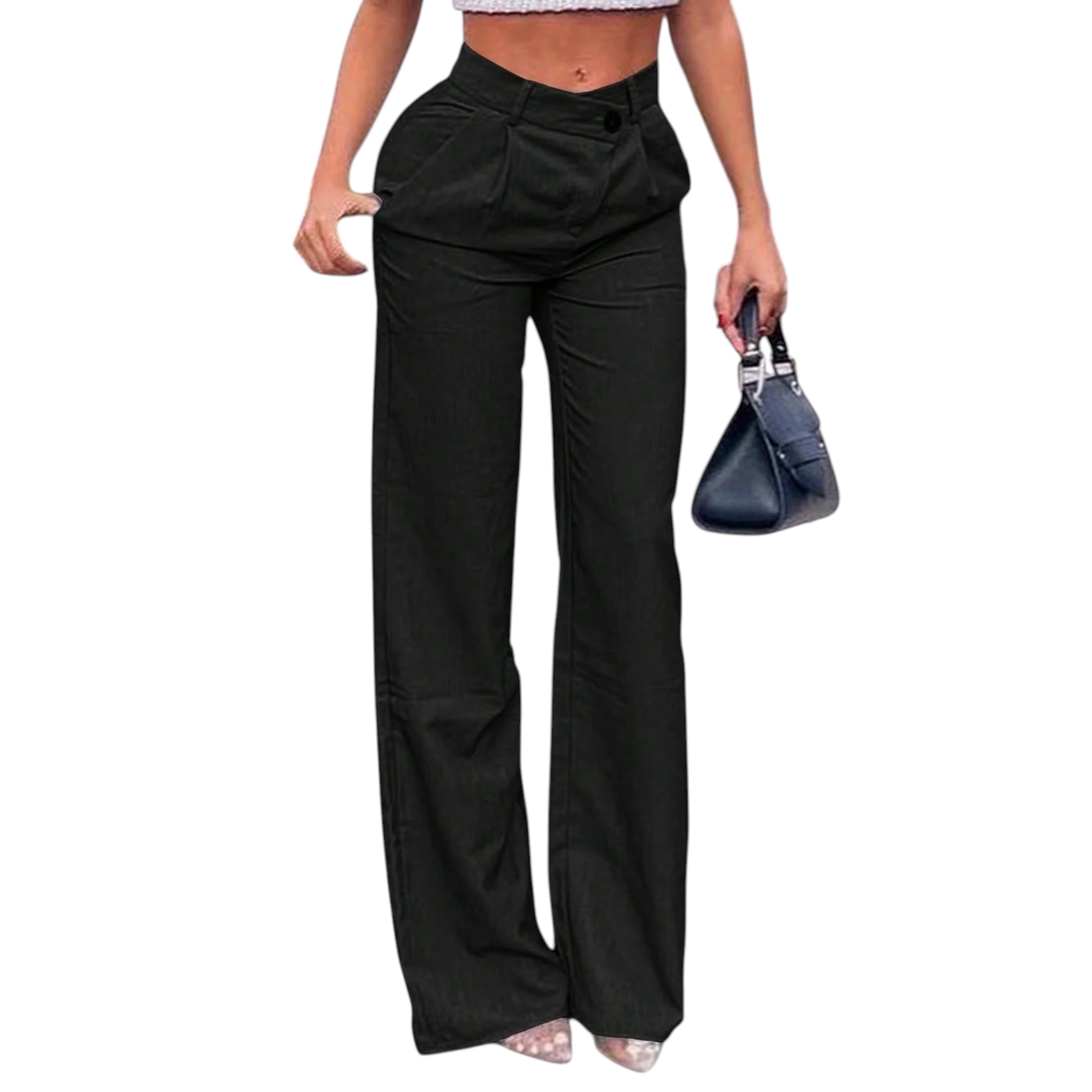 Women’s Black High‑Waisted Flared Trousers – Straight‑Leg Classic ...