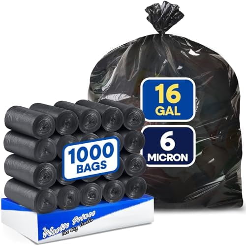 12-16 Gallon Can Liners 6 Mic High-Density Garbage Bags Black 24" x 31 ...