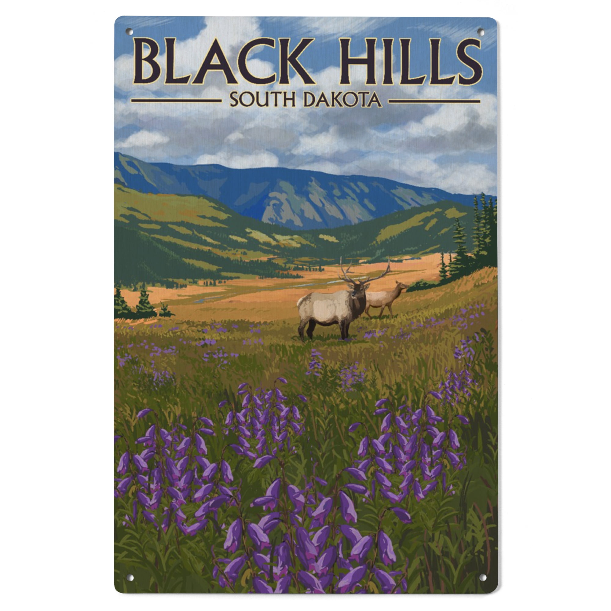 Black Hills, South Dakota, Elk and Flowers Birch Wood Wall Sign (6x9 ...