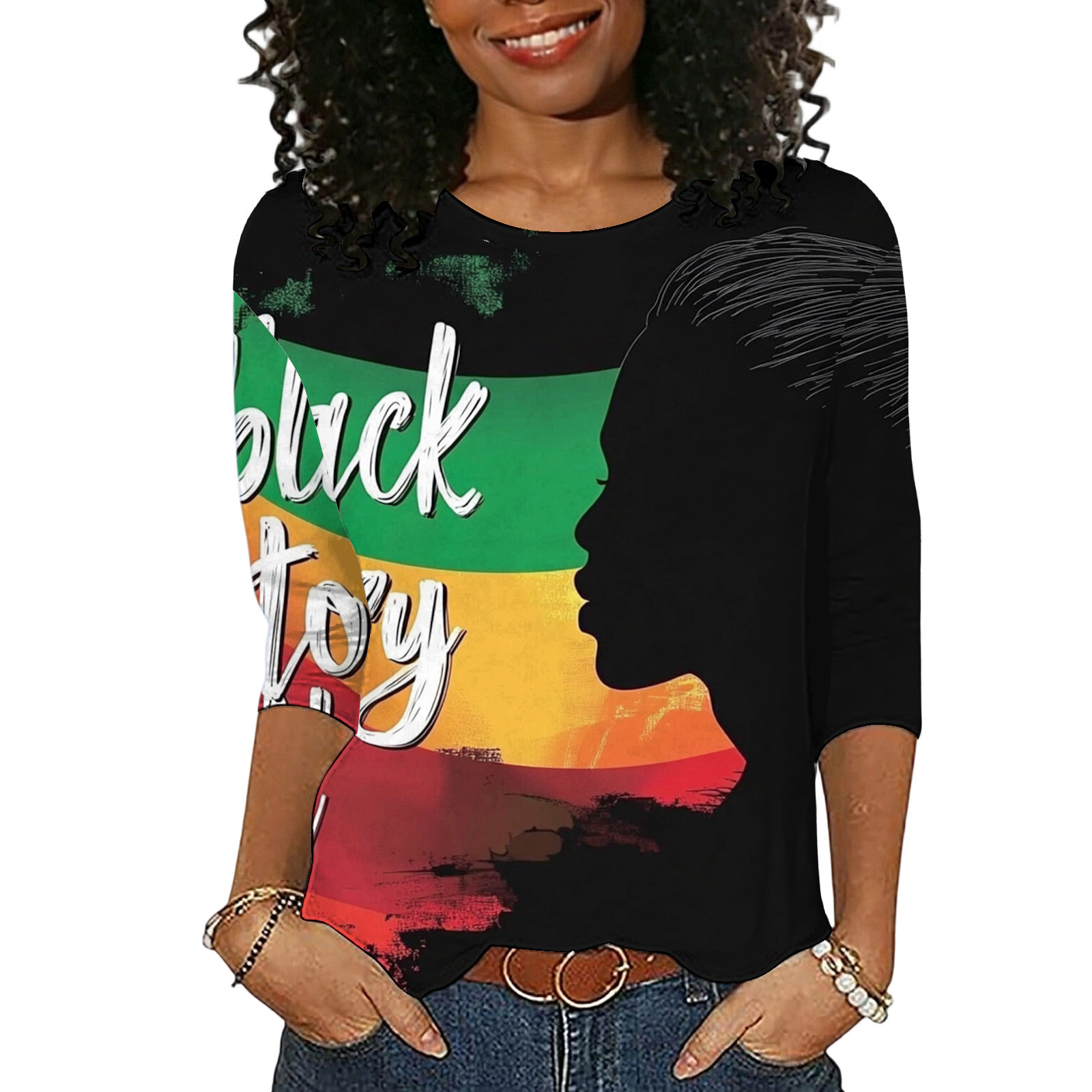 Black History Month 3/4 Length Sleeve Shirts for Women Crewneck Blouses ...