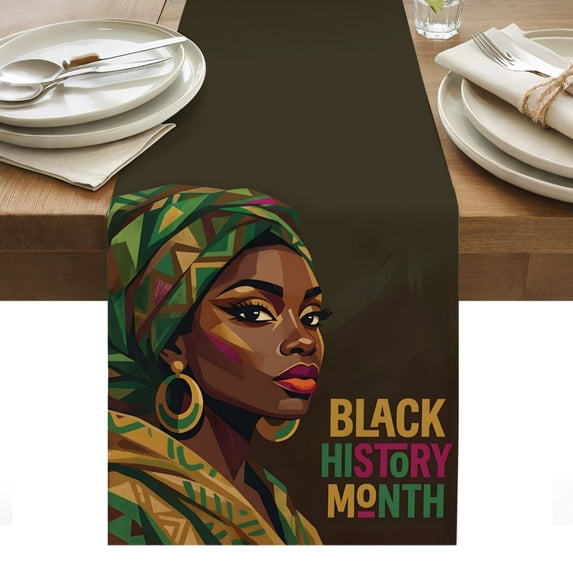 Black History Month Cotton Linen Table Runner Retro Abastract Dining ...