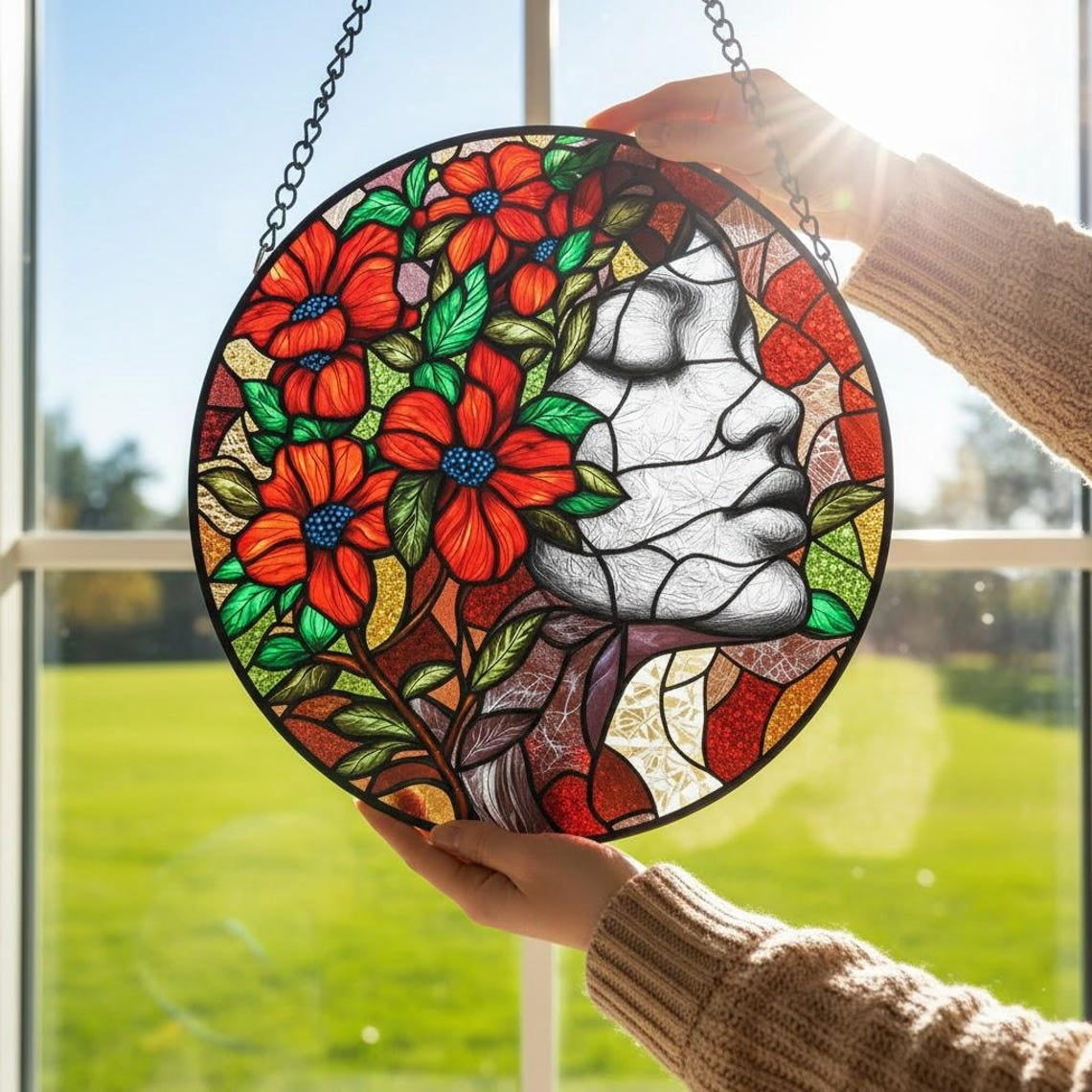 Black History Month Glass Suncatcher, African American Woman Window ...
