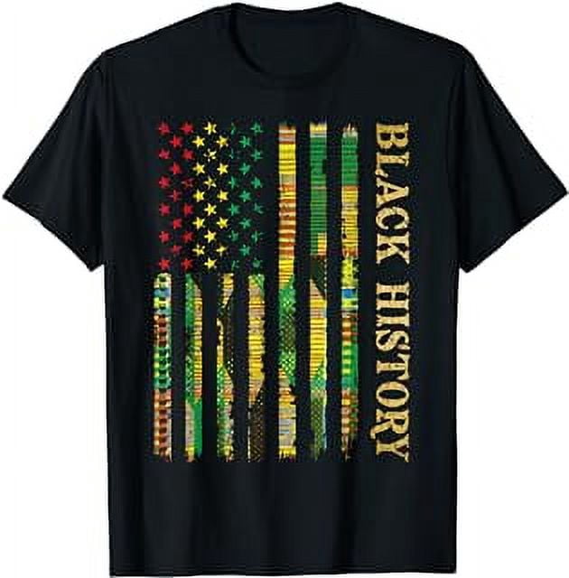 Black History Month Kente Cloth USA Flag African American T-Shirt ...