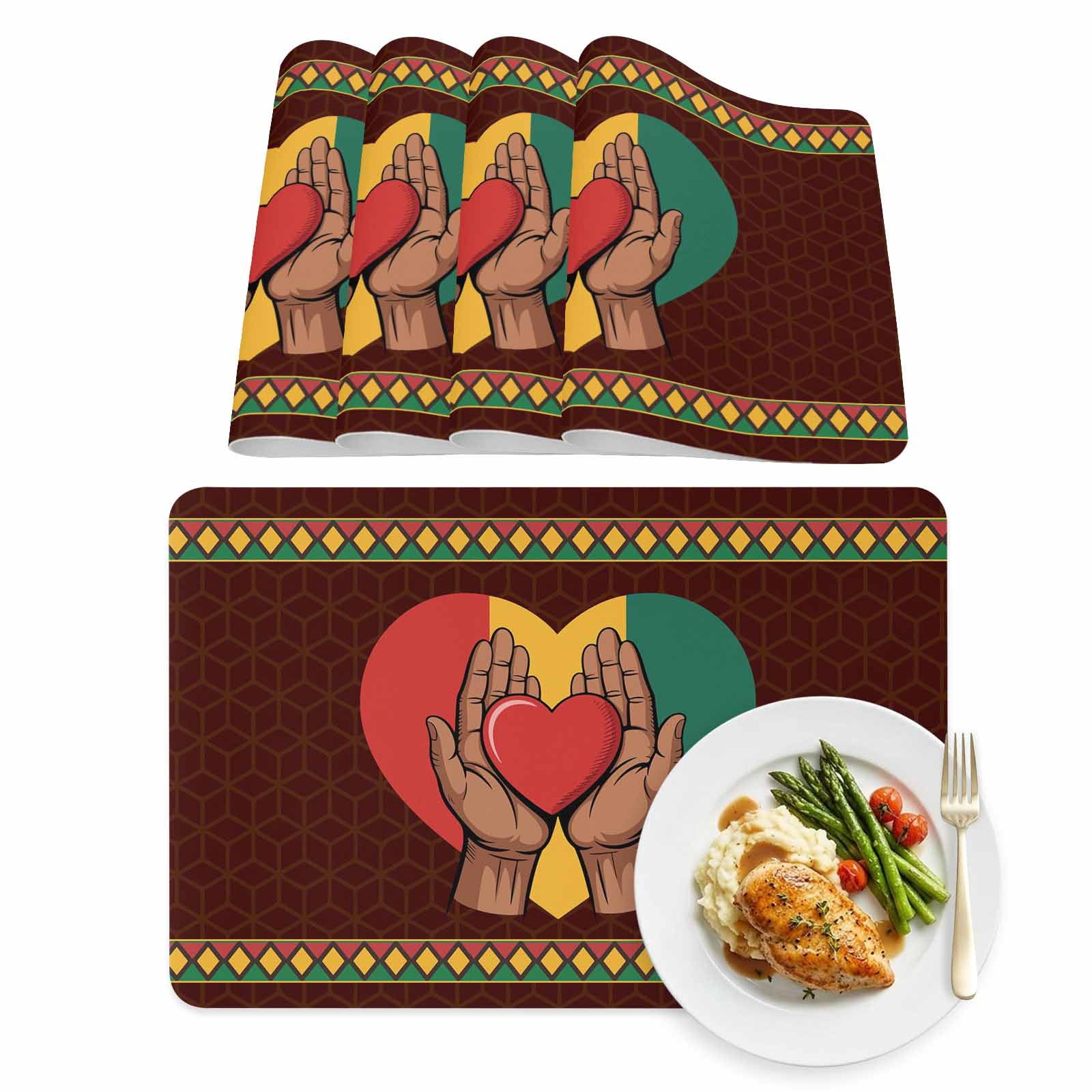 Black History Month Leather Placemats Set of 4, 12x18 Inch, Vintage Red ...