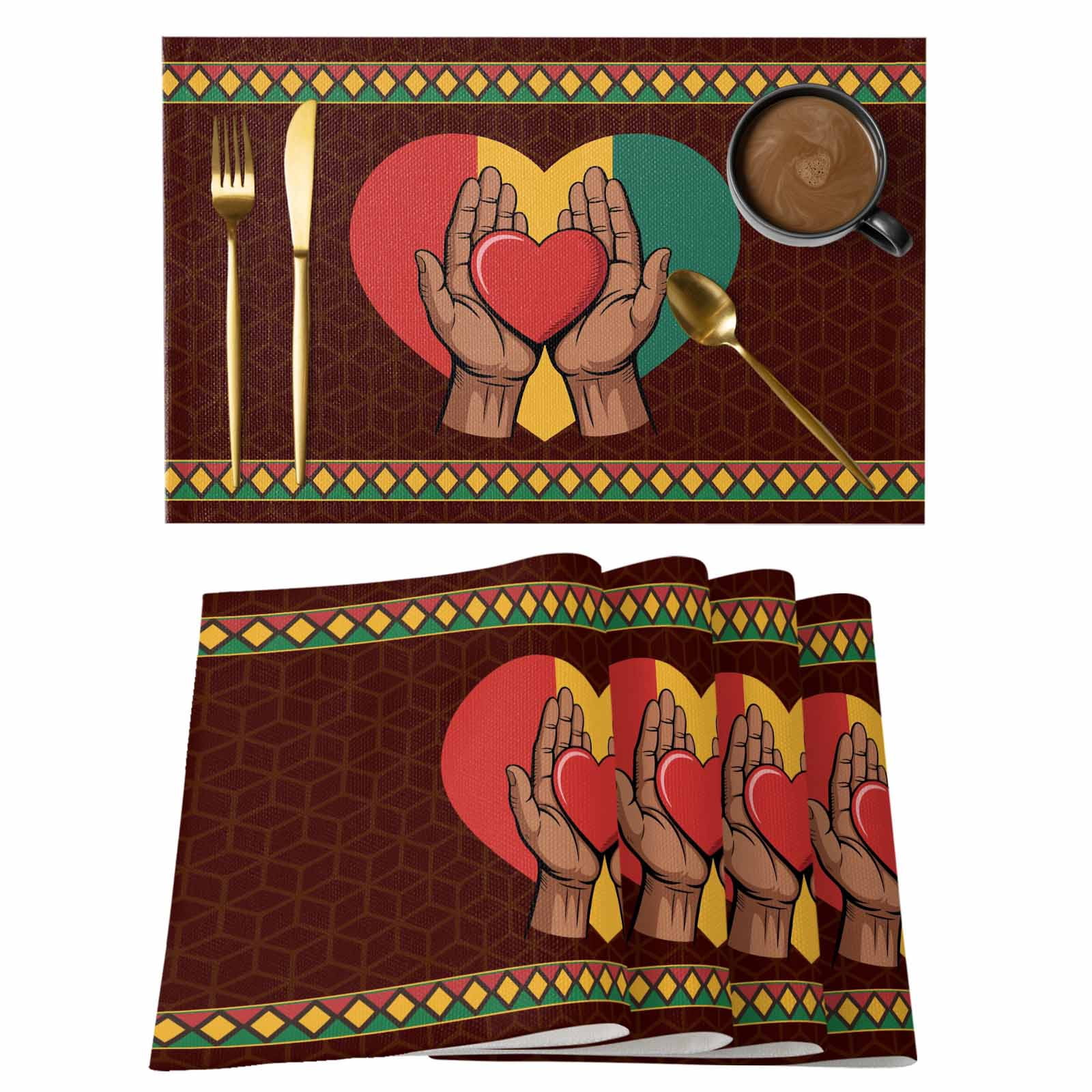 Black History Month Placemats Set of 6 Vintage Red Yellow Green Love ...