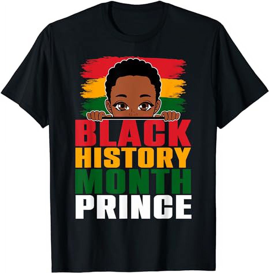 Black History Month Prince Little Melanin Afro Boy BHM Kid T-Shirt ...