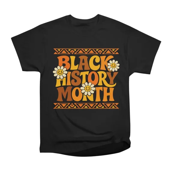 Black History Month Retro Groovy Typography with Smiling Flowers T ...