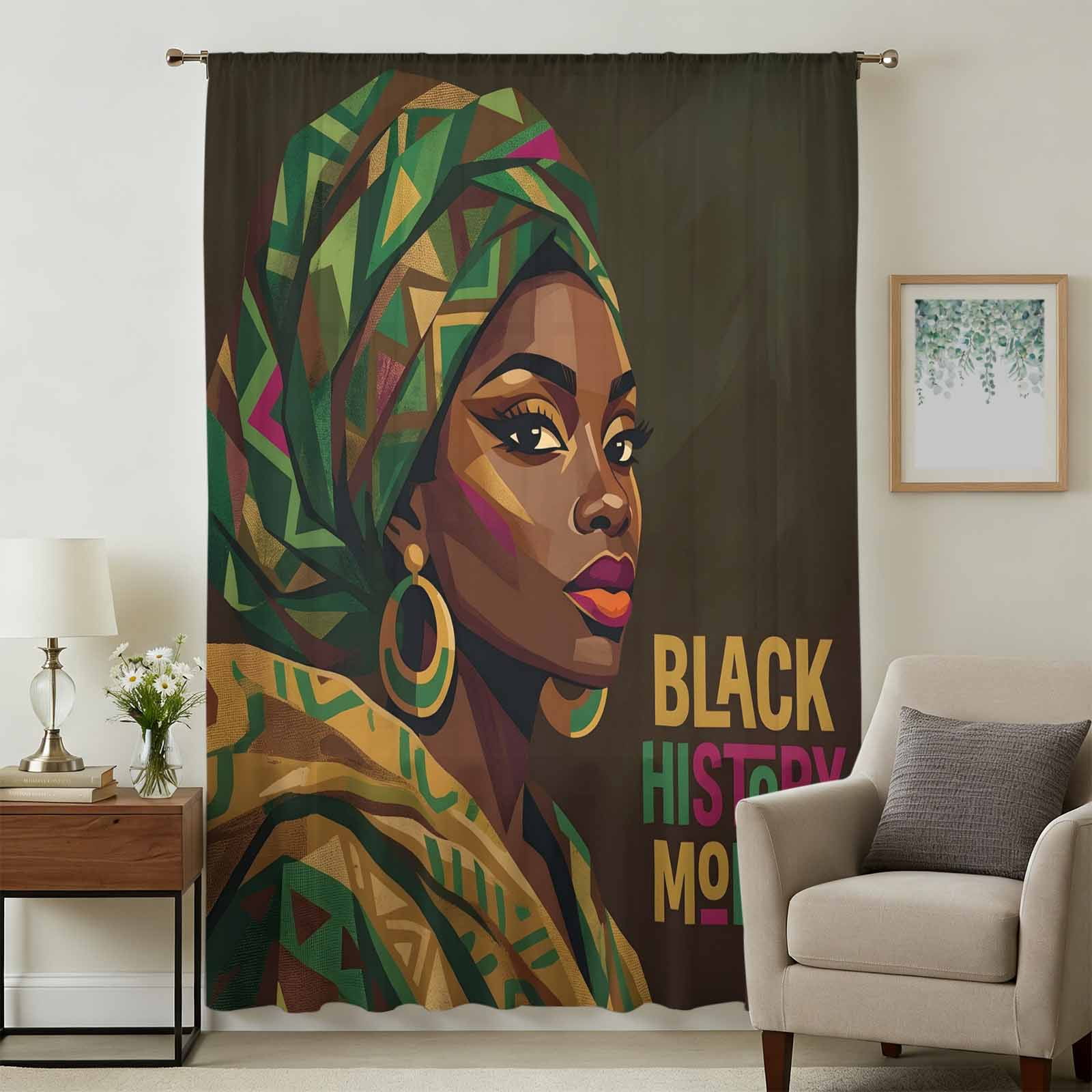 Black History Month Sheer Curtains 45 Inches Long, Modern African Women ...
