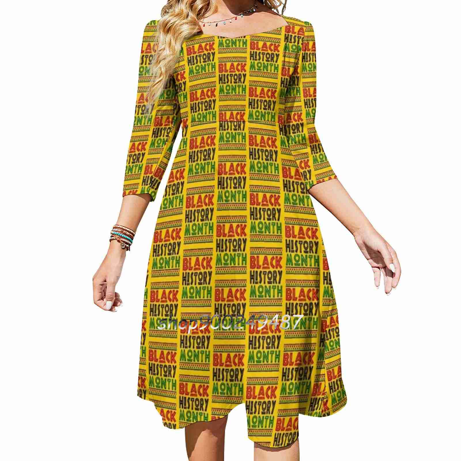 Black History Month Square Neck Dress Sweet Summer Dress Women Elegant ...