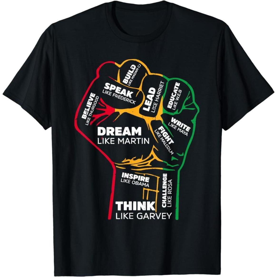 Black History Month T Shirt Power Fist Hand Inspiring Leaders Tee ...