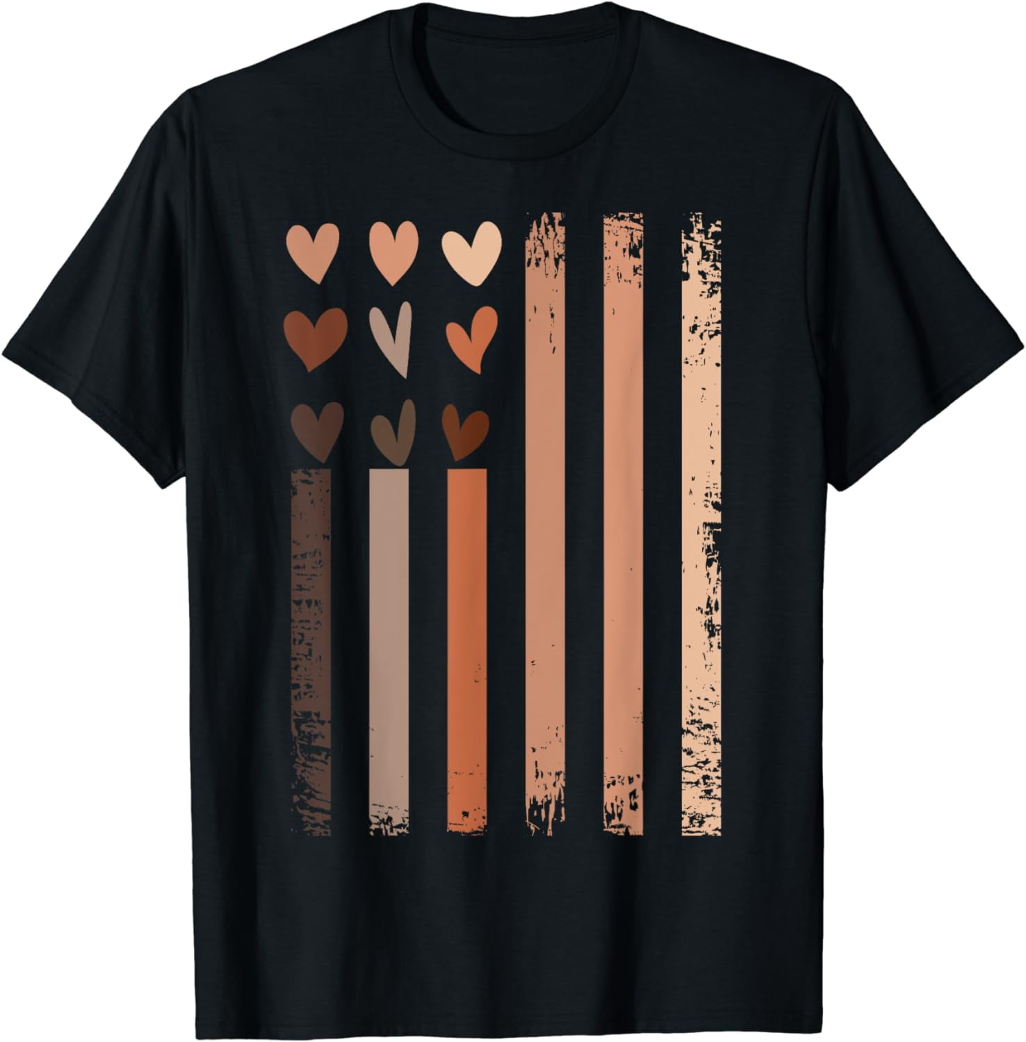 Black History Month USA flag Skin Tone Hearts Melanin gift T-Shirt ...