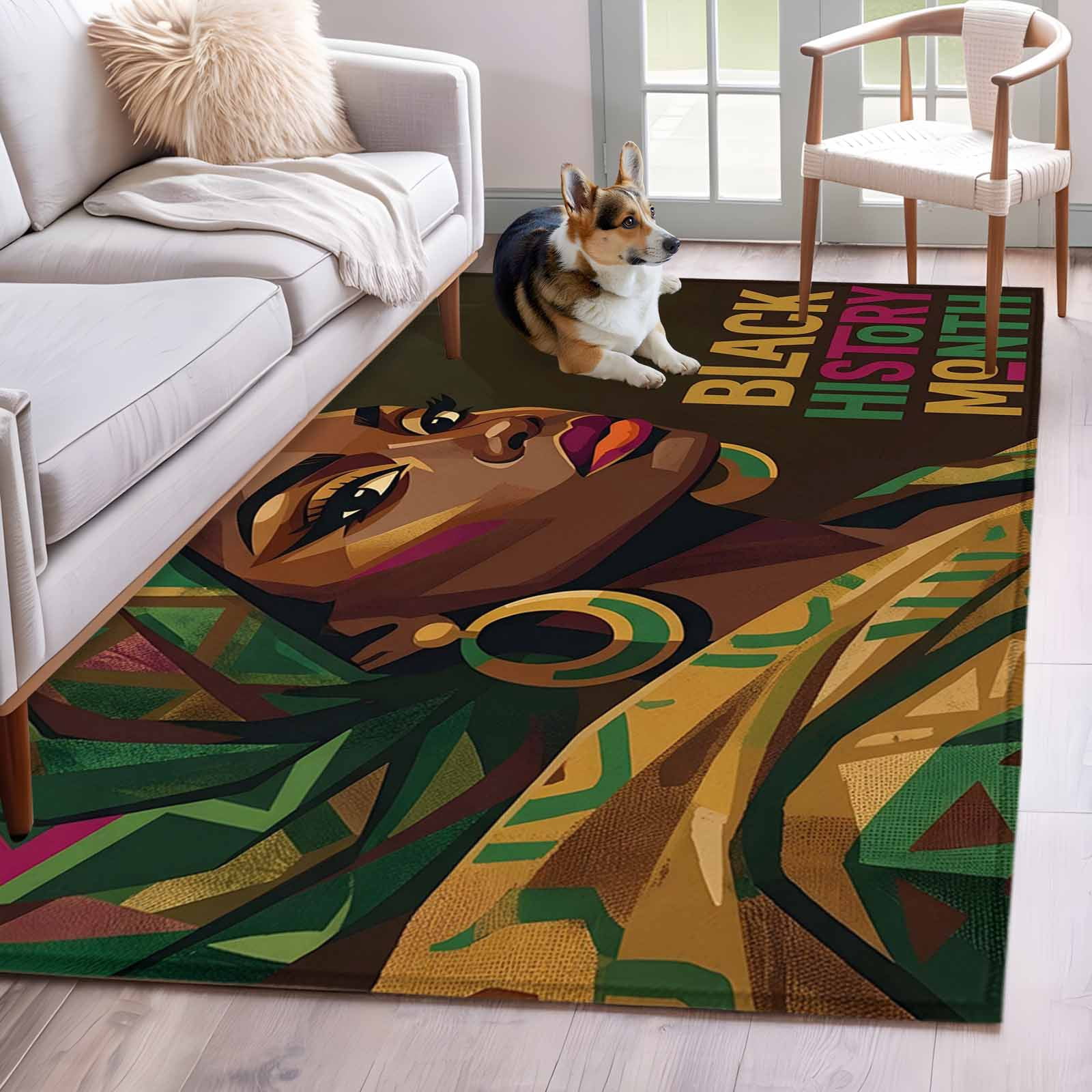 Black History Month Washable Area Rug 2.7x5 Retro Abastract Low-Profile ...