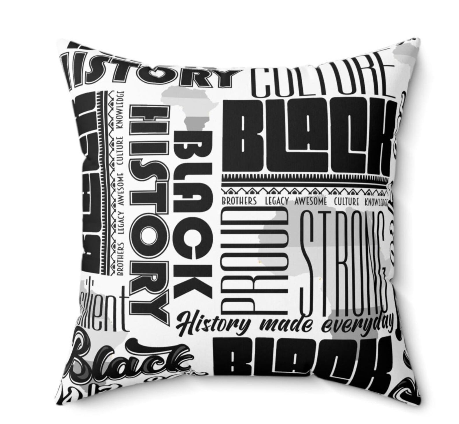 Black History Typography Pillow | Square Pillow, Monochrome Word Art ...