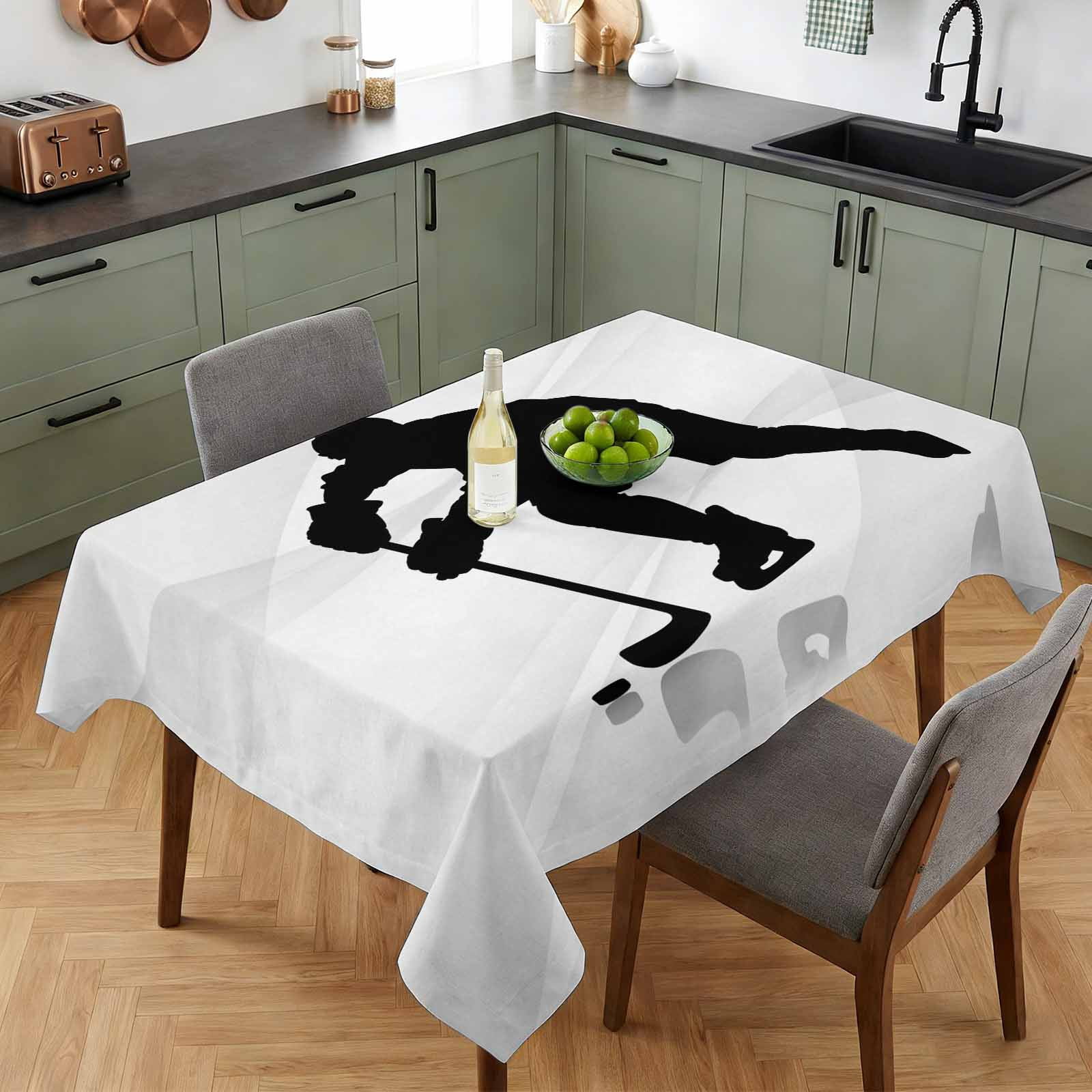 Black Hockey Player Silhouette Table Cloth 52x70in, Waterproof ...