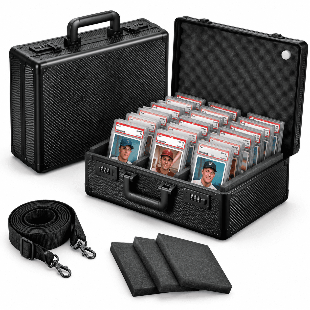 Black Holds 160 Card Slabs Lockable Graded Sports Trading Card Storage ...