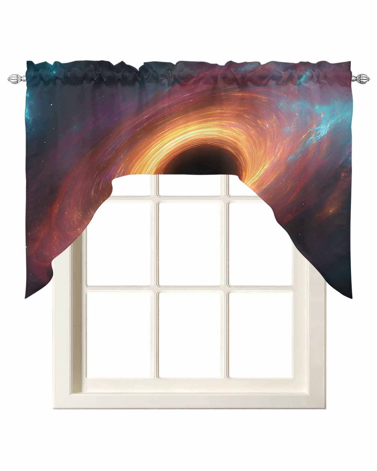 Black Hole Kitchen Swag Valances for Windows, Orange Modern Cosmic ...