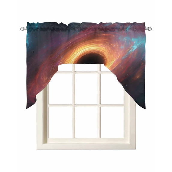 Black Hole Kitchen Swag Valances for Windows, Orange Modern Cosmic ...